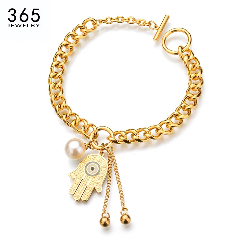 Famous Gold Color Hand of Fatima Link Chain Women Bracelet Trendy ...