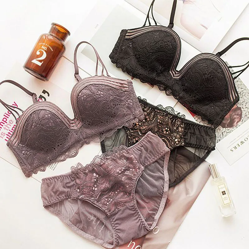 2018 Brand Lingerie Bra Set Sexy Lingerie Set Wire Free Lace Underwear ...