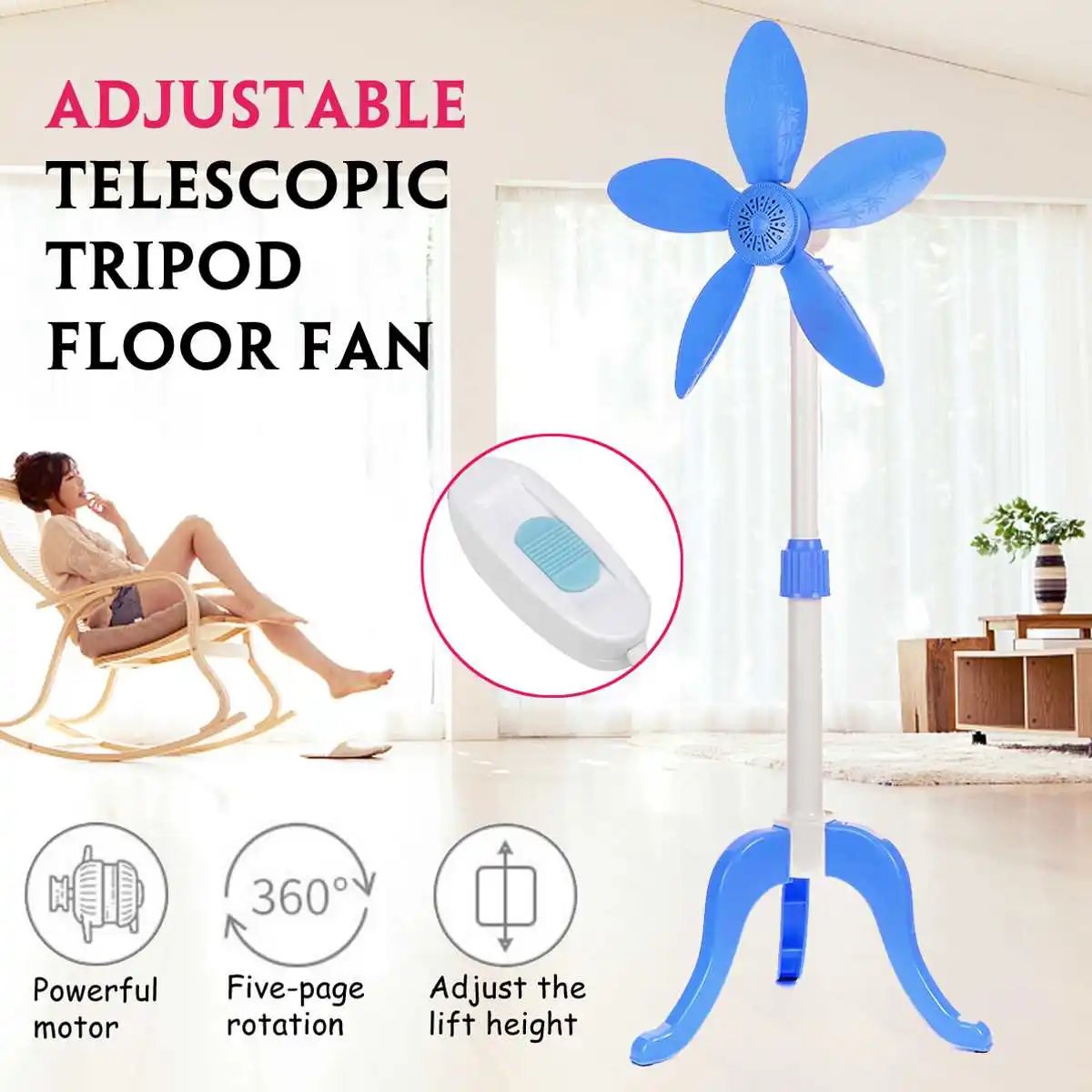 Adjustable Telescopic Tripod Floor Fan Red Five-leaf Plane Diameter ...