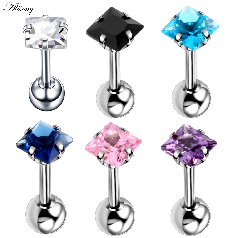 Piercing Earrings Square | Steel Ear Studs | Stud Earrings - 2pcs Steel ...