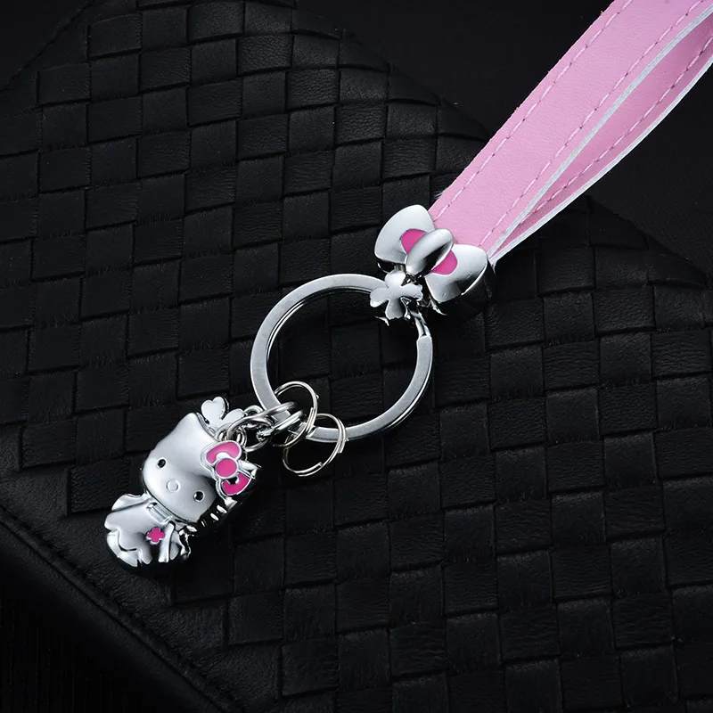 Cute Cartoon Pvc Cat Hello Kitty Doll Keychain Leather Rope Key Holder ...