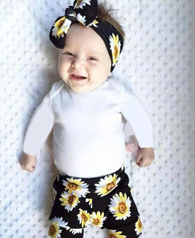 Newborn Infant Baby Girls Clothes Romper+chrysanthemum Pants+headband 3 ...