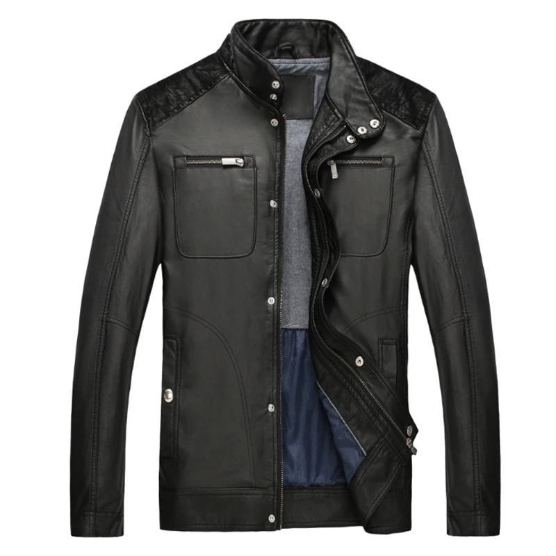 Men PU Leather Jacket Long Washed Leather Jacket Men Chaqueta Jaqueta ...
