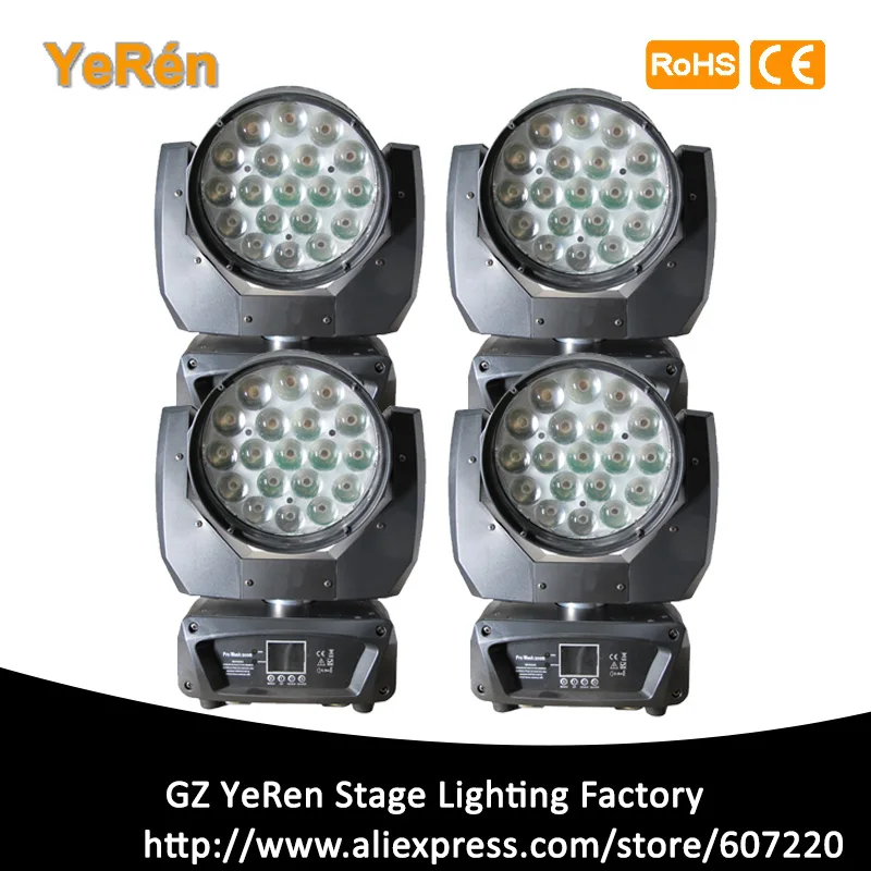 Aura Led 줌 무빙 헤드 라이트, 19*15W RGBW CTO 조정 무대 효과 디스코 Dj 바 조명, 4 유닛/로트 ...