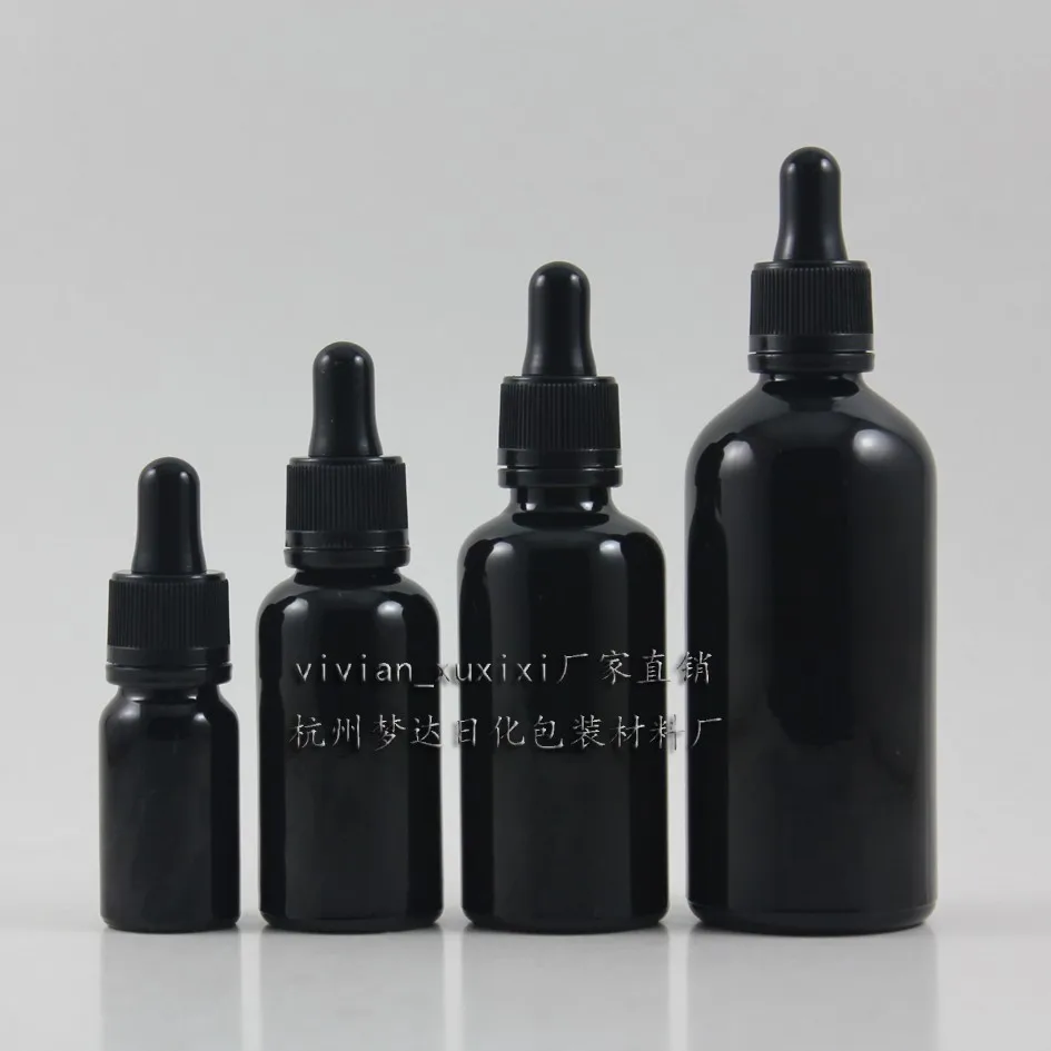 50pcs 100ml shiny black dropper glass bottle with black plastic cap ...