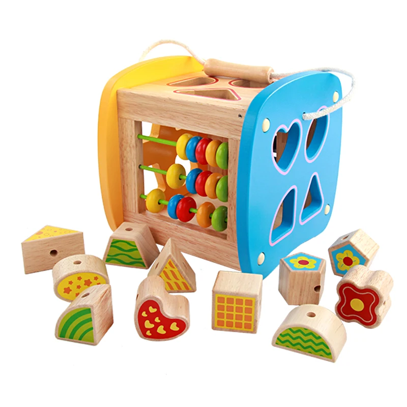 Baby wooden multi functional shape box baby shape matching beaded ...