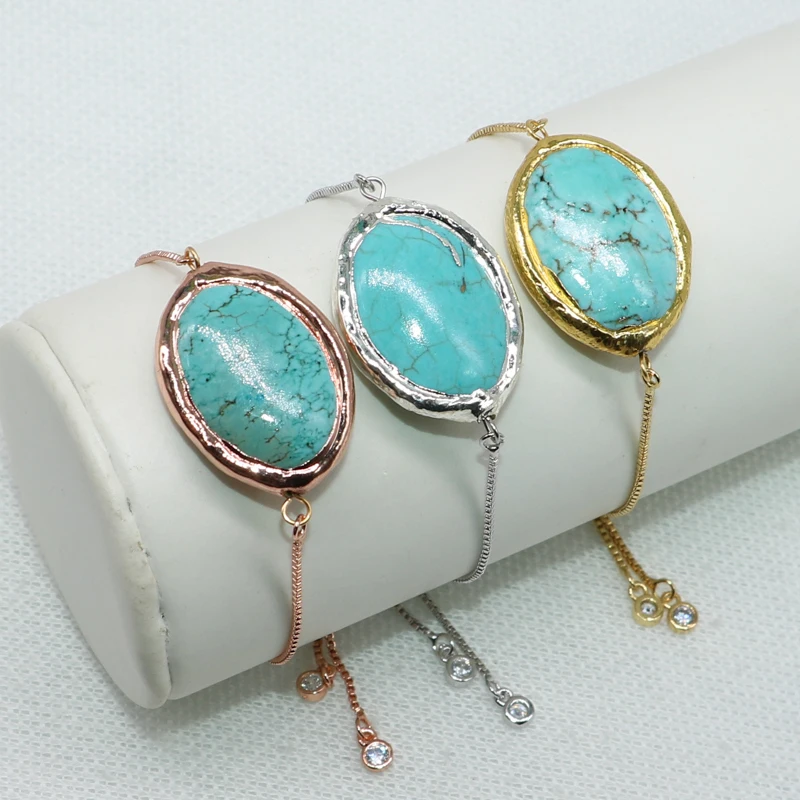 Handcrafted Oval blue stone bracelet Natural stone bracelets metal ...
