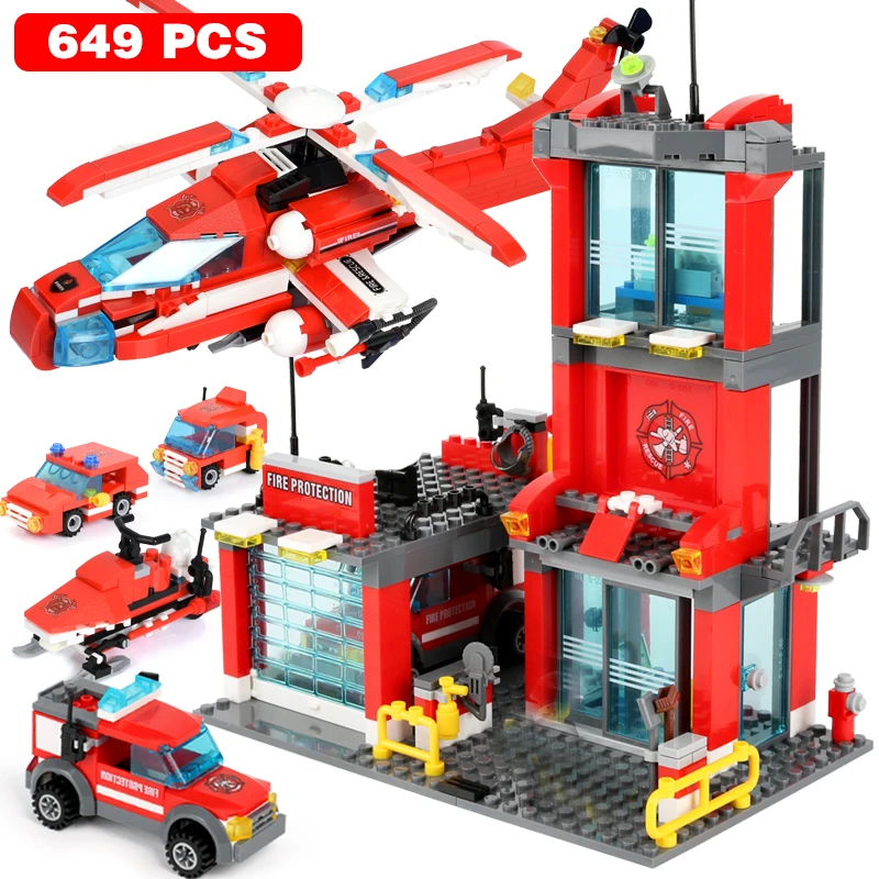 City Fire Station Building Blocks Mini Size Fire Engine Truck Blocks ...