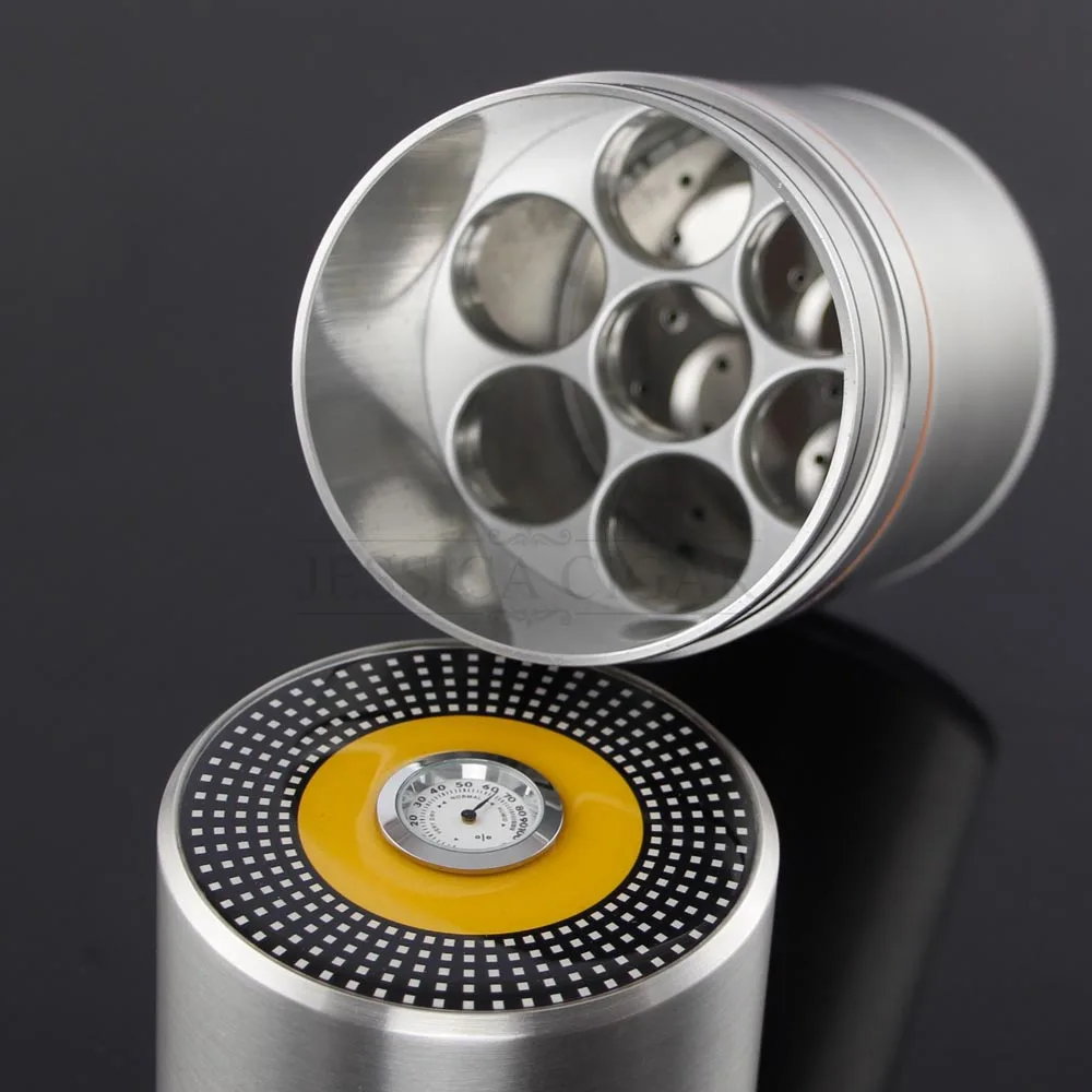 Travel Cigar Humidor Metal Jar with Built-in Hygrometer Humidifier ...