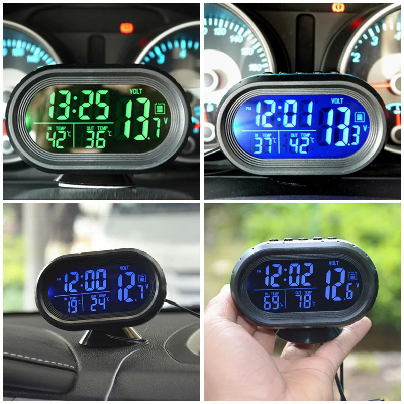 4 In 1 Car Digital Clock Auto Accessorie Lcd Voltage Alarm Meter Car ...