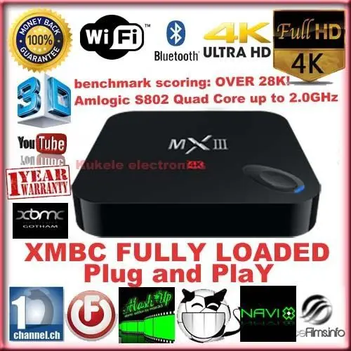 UHD 4K MX3 ANDROID 4.4 KITKAT S802 XBMC GOTHAM Internet TV & Media Streamers FULLY LOADED QUAD ...