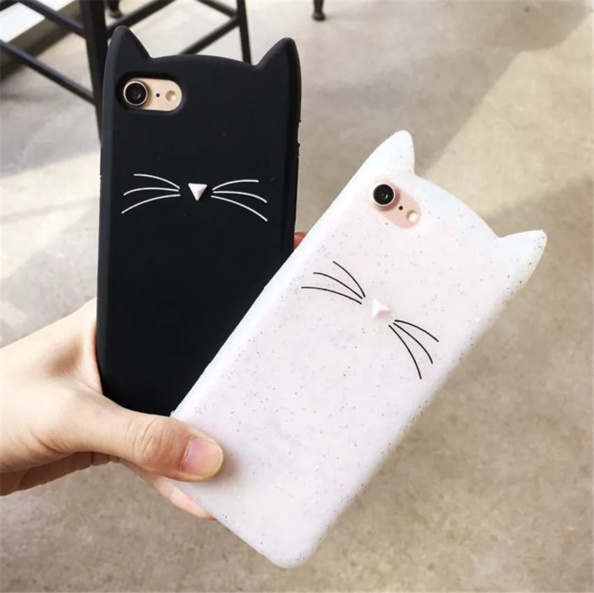 Mignon Corée Dessin Animé Noir Blanc Chat Pour iPhone 7 6 S Coque En ...