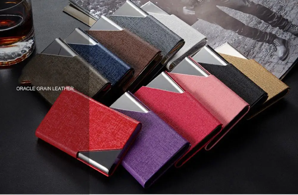 Adeeing PU Leather Stainless Steel Business Card Holder Name Card Case ...