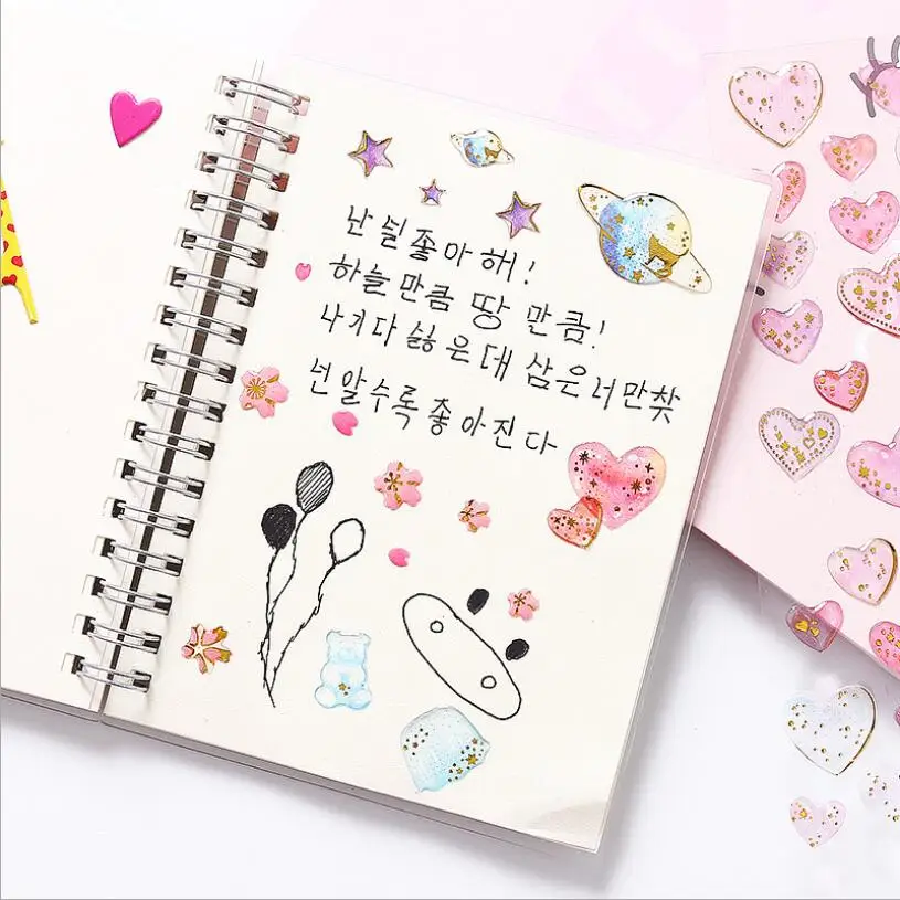 INS Style Heart Sakura Gilding Transparent Sticker Decoration Diary ...