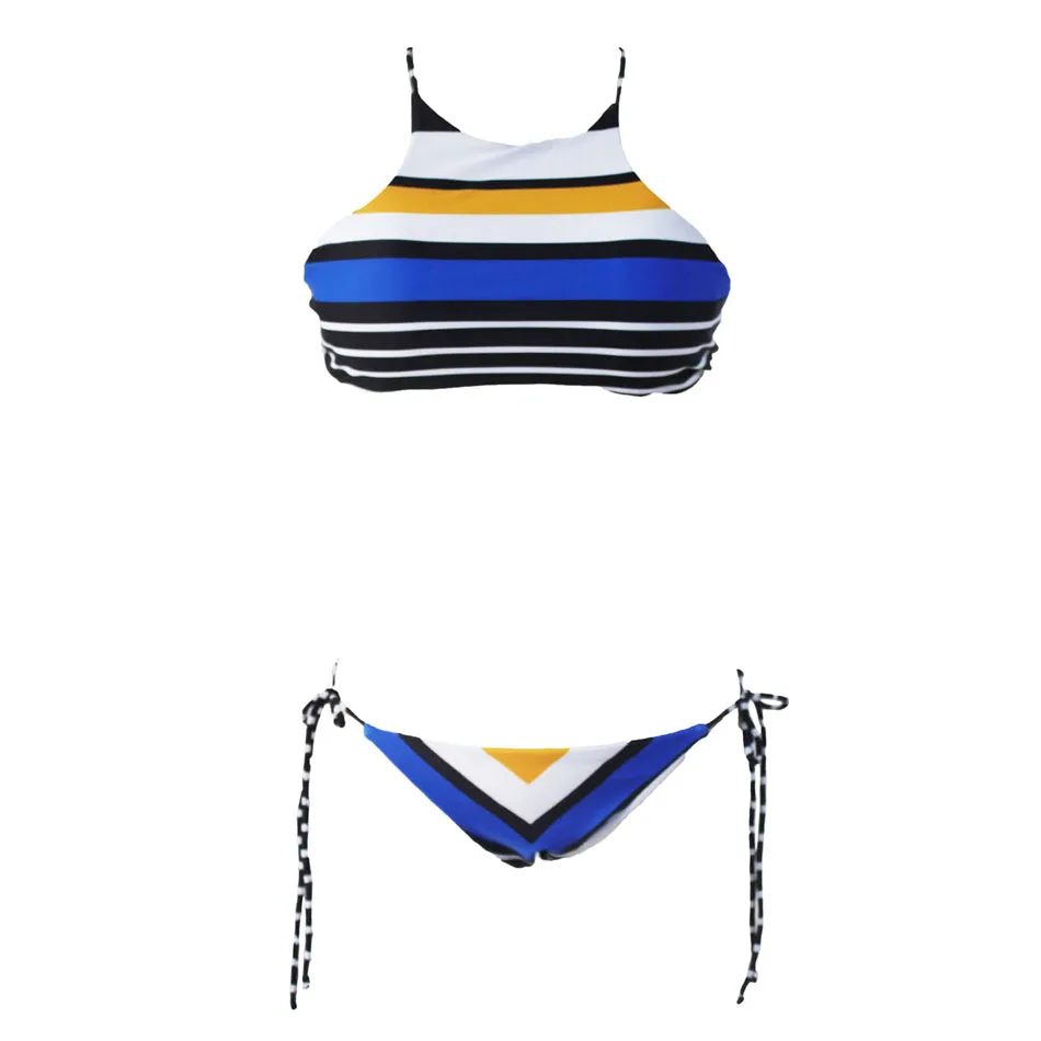 Catamaran Bandage Triangle Bikini Stripe String Tie Tankini Swimsuit ...