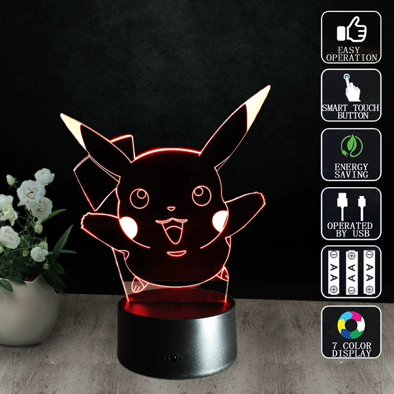Luminaria Led Night Light Pokemon Pikachu Table Lamp 3D Visual ...