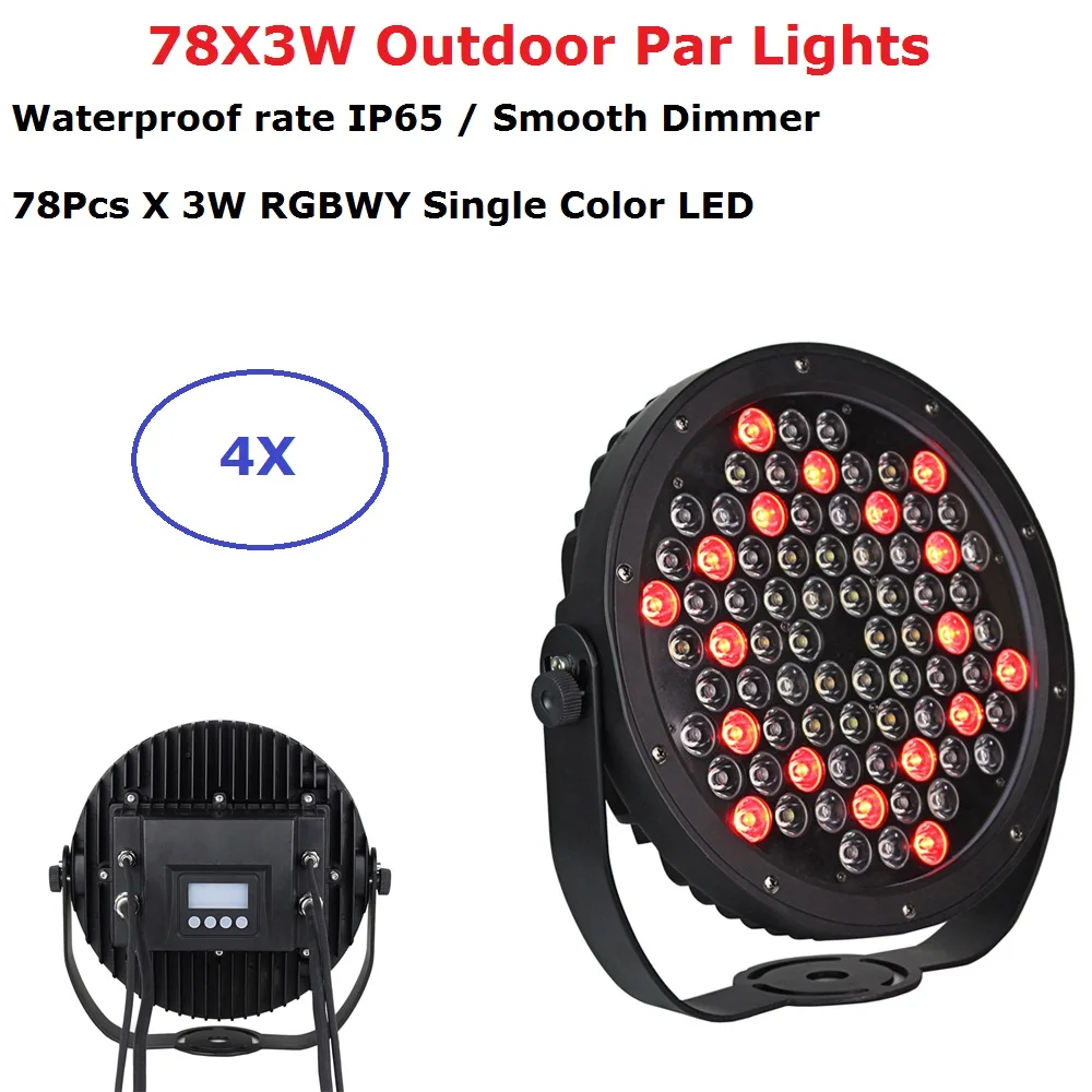 4XLot Outdoor Par Lights 78X3W RGBWY 5 Colors LED Flat Par Cans IP65 ...