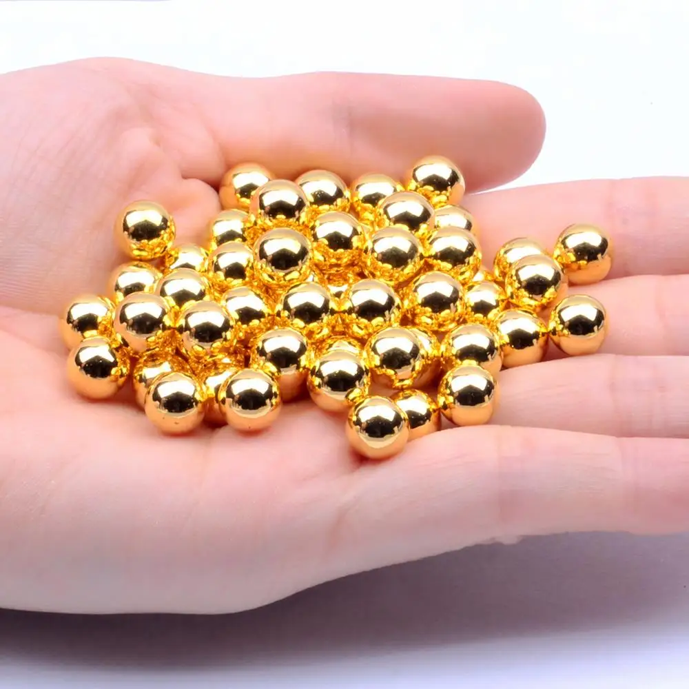 Metallic Gold Round Beads 4mm 5mm 6mm 8mm 10mm No Hole Imitation Resin ...