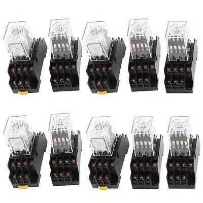 10 Pcs DC 220V Coil 4PDT Green LED General Purpose Power Relay w Socket ...