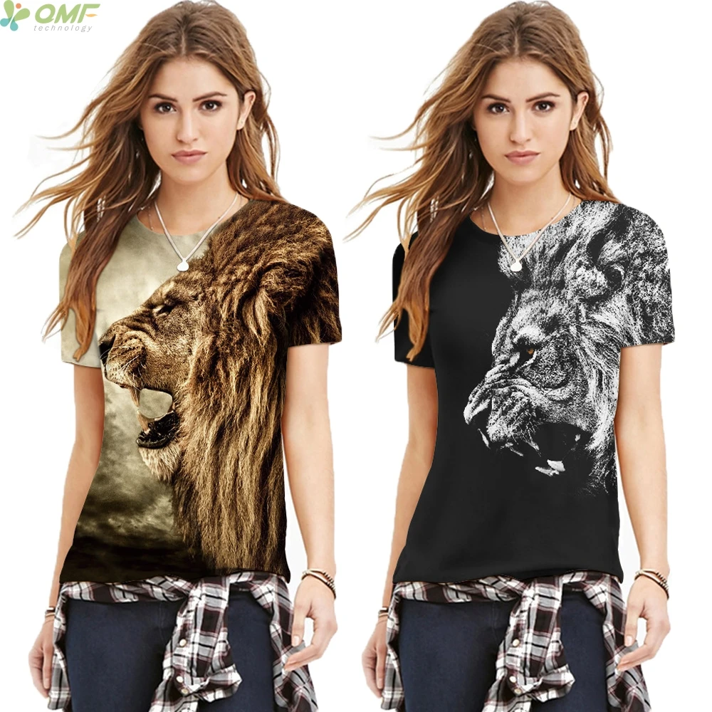 Roaring Lion Pattern T shirt Casual Short Sleeve Couple Tops Brown Lion ...