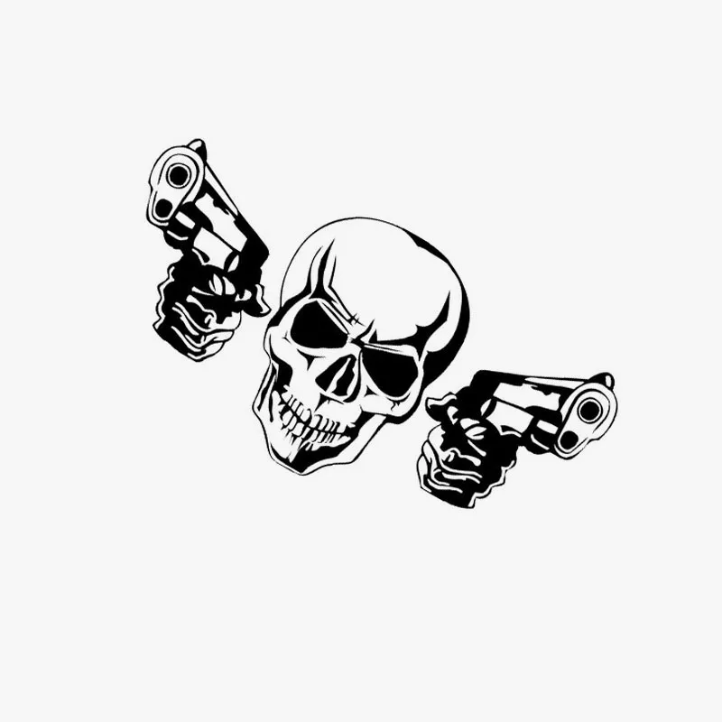 17.4*8.9CM Coolest Gun Skull Car Stickers High Quality Decoration Vinyl ...
