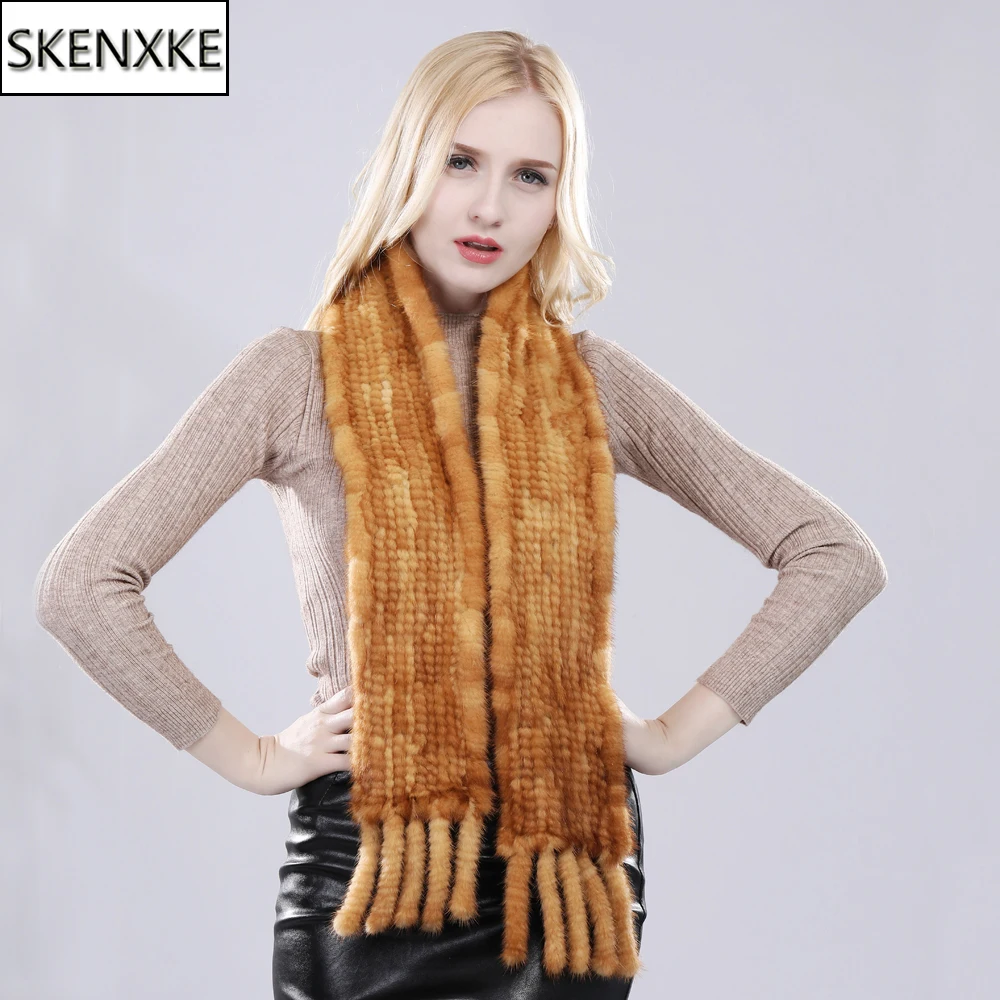 Women Hand Knitted Real Mink Fur Scarf Natural Warm Mink Fur Muffler ...