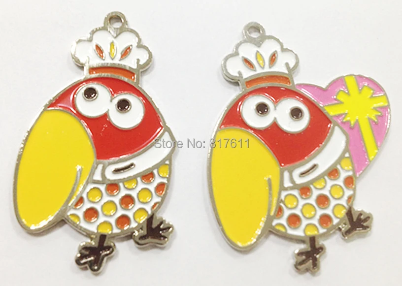 Cartoon big mouth bird keychain plated silver soft enamel with a hole ...