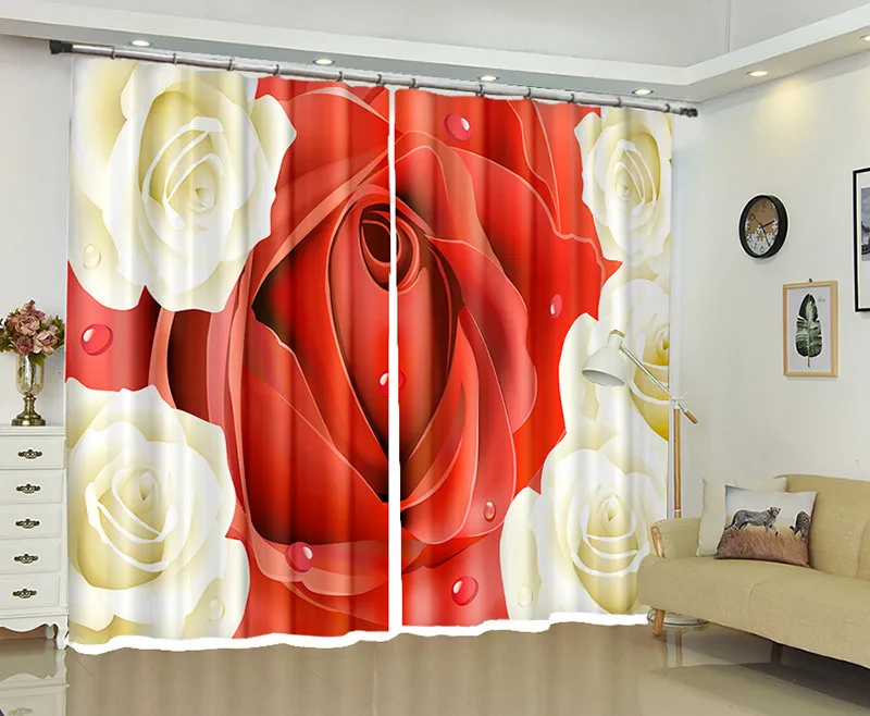 Rose Curtains for bedroom Luxury Blackout 3D window Curtain Living Room ...