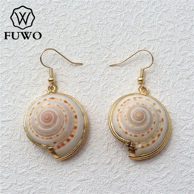 FUWO Natural Spiral Sea Shell Earrings With 24K Gold Filled Edge ...