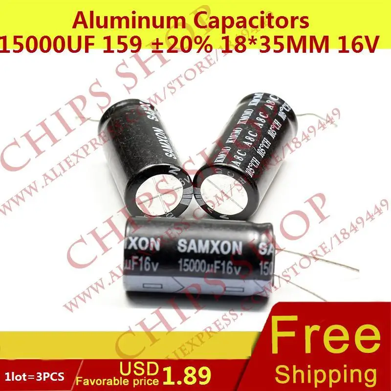 1LOT=3PCS Aluminum Capacitors 15000uF 159 20% 18*35mm 16V 15000000nF ...