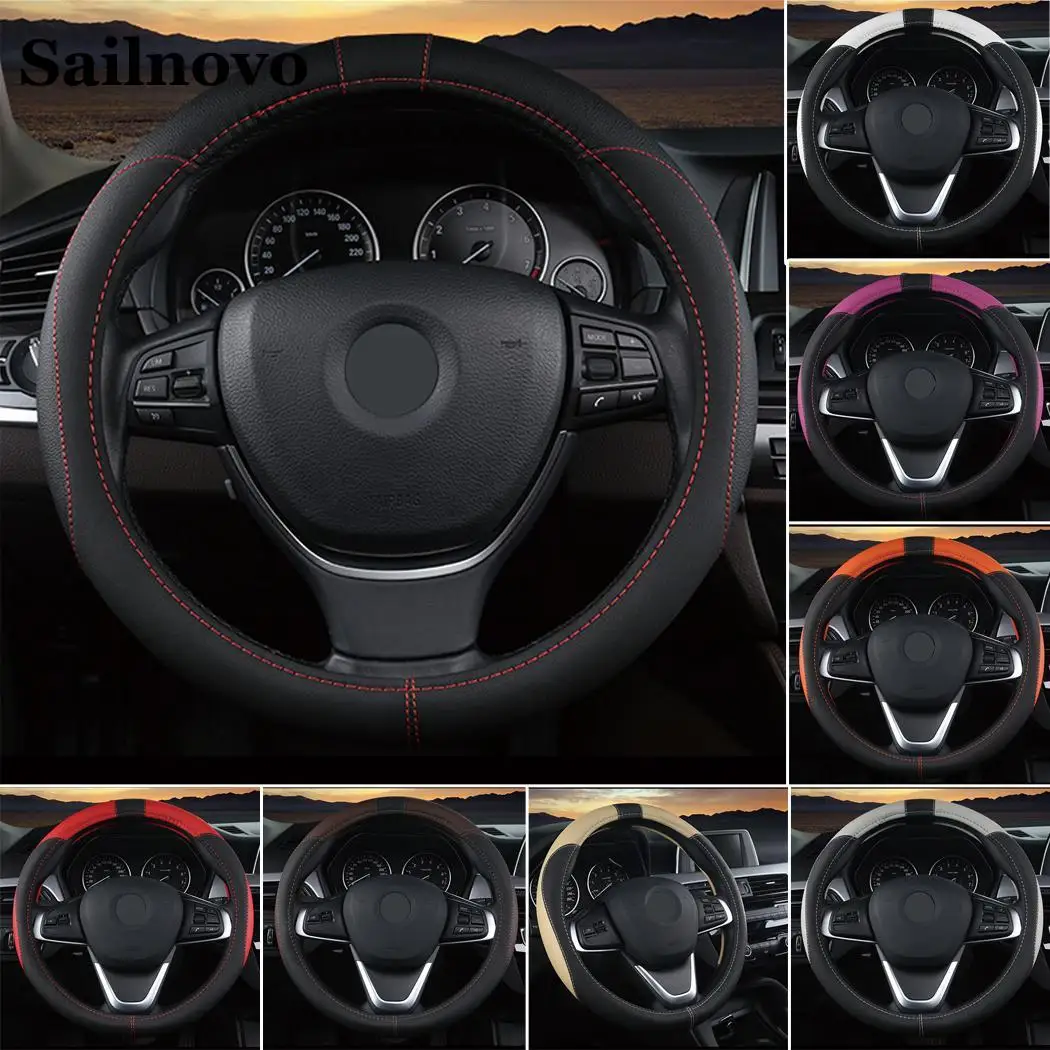 38cm Universal Car Steering Wheel Cover Breathable Leather Anti Slip ...