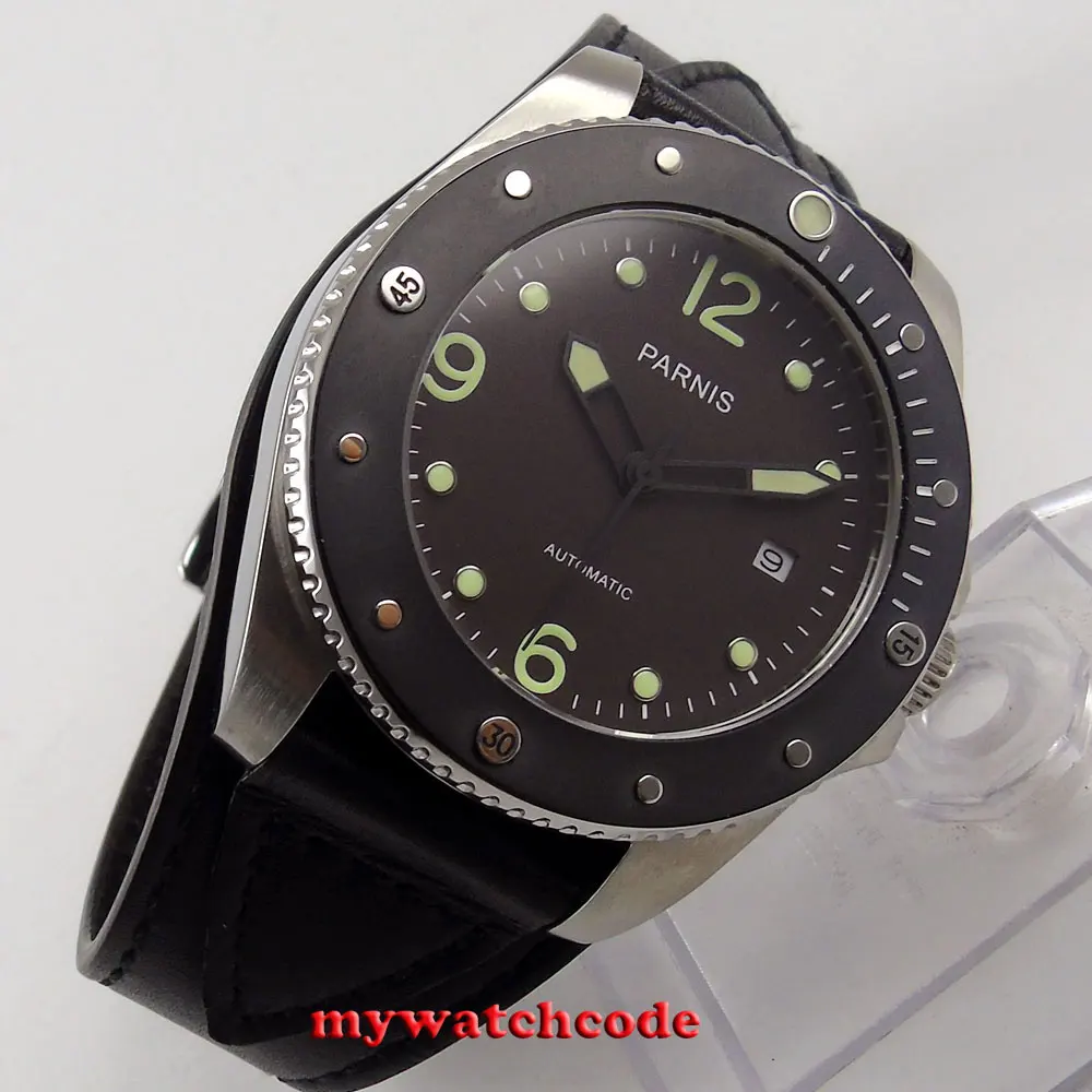 43mm Parnis date window Sapphire glass ceramic bezel Automatic mens ...
