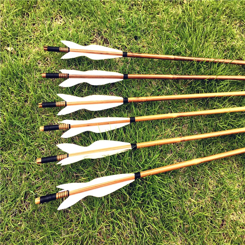 6pk full white bamboo arrows traditional archery arrows turkey feather ...