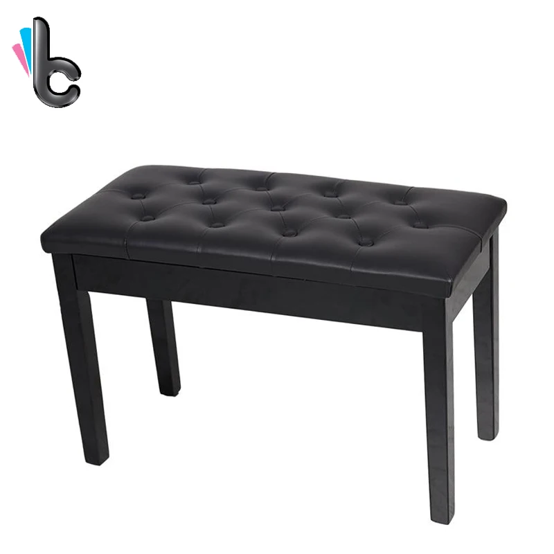 Kayu Hitam Piano Bench Kulit Bangku Ottoman dengan Buku Penyimpanan ...