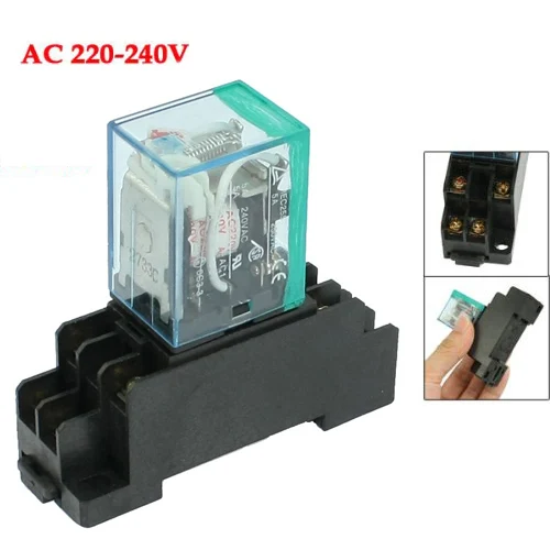 New Style 220/240V AC Coil DPDT Power Relay MY2NJ 8 Pin w Socket Base ...