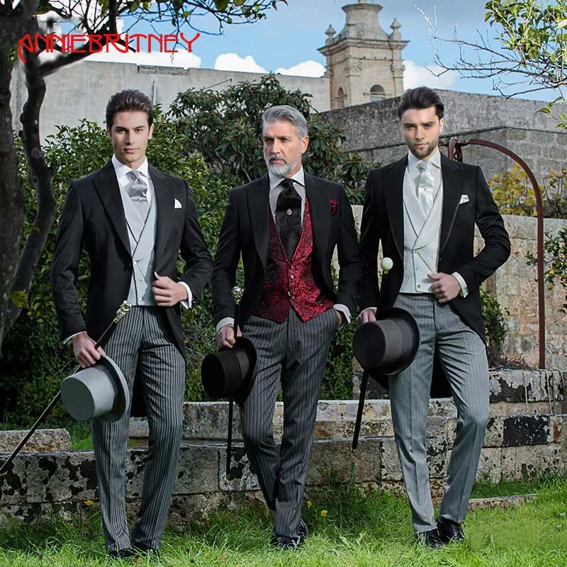 2018 Italian Suit Black Tailcoat Long Tuxedo Elegant Man Suits Stand ...