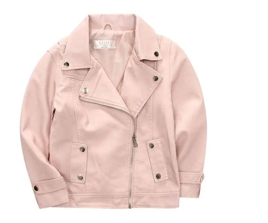 Toddler and big girls spring and autumn Pink leather jacket 3 12 years ...
