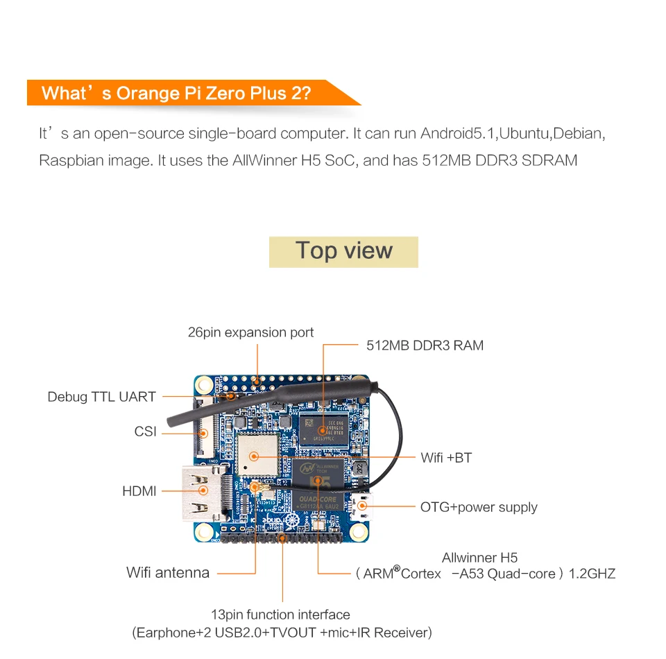 Orange Pi Zero Plus2 (H5 Quad-core Wifi Bluetooth Mini PC) - TechonicsLTD.com