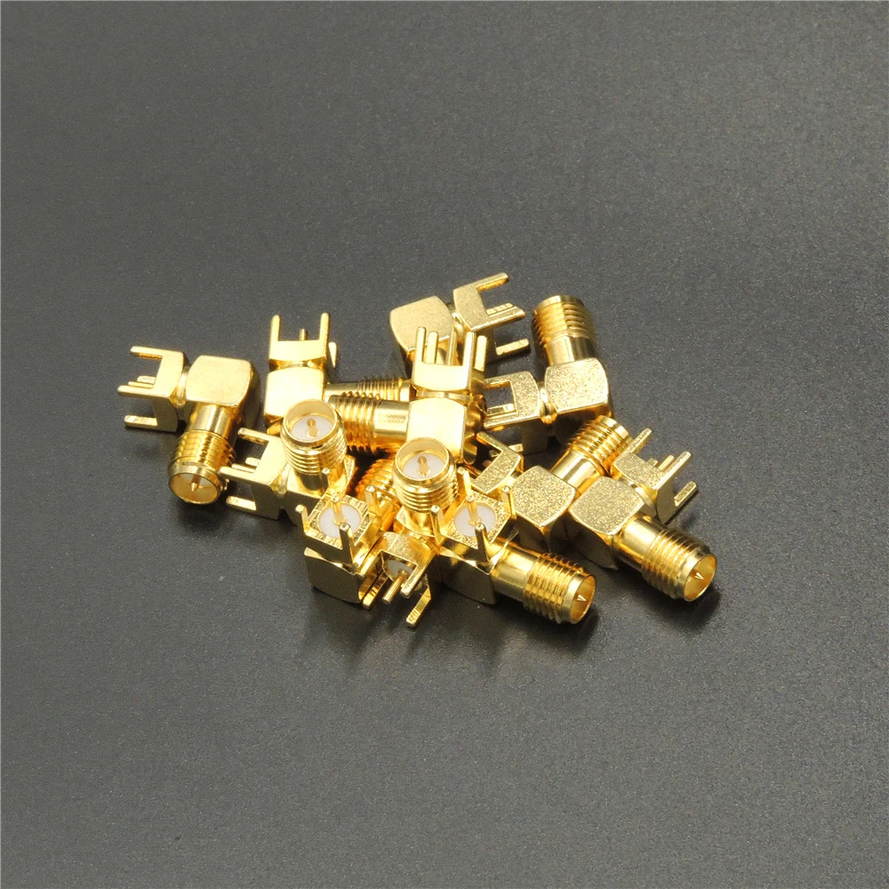 50pcs Gold RP SMA female plug center right angle solder PCB mount RF ...