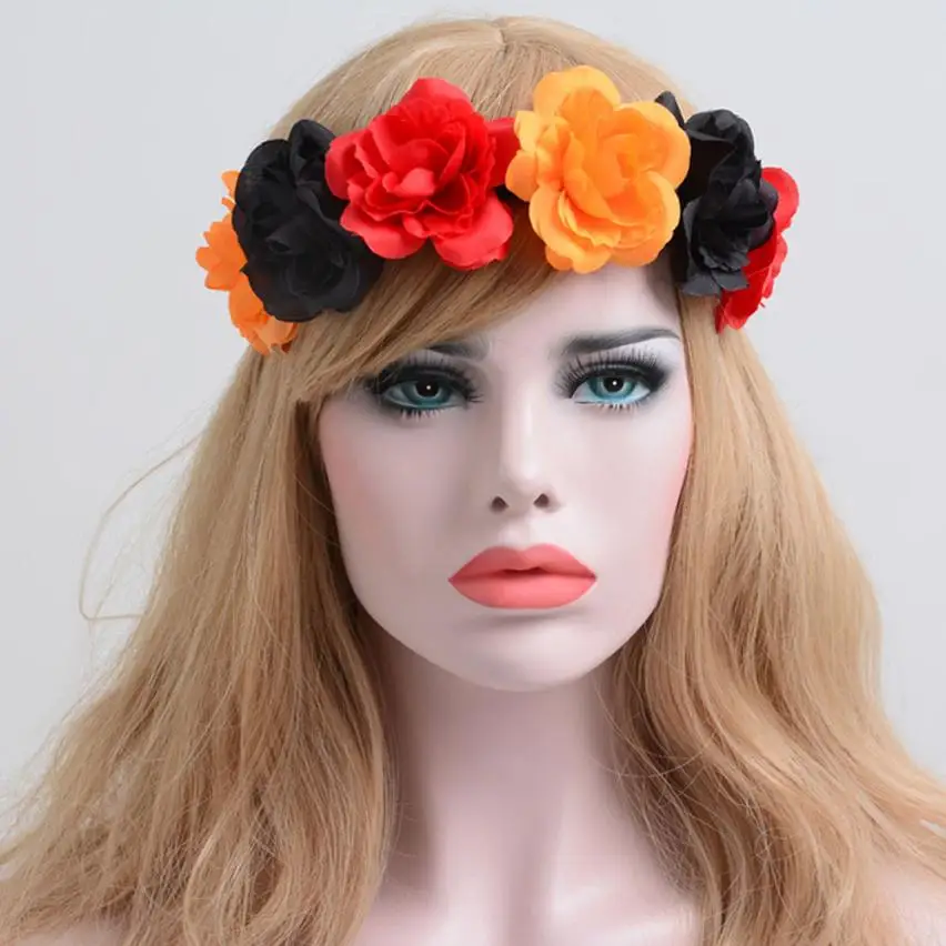 Women Flower Hair Garland Crown Headband Floral Wreath Hairband Elastic ...