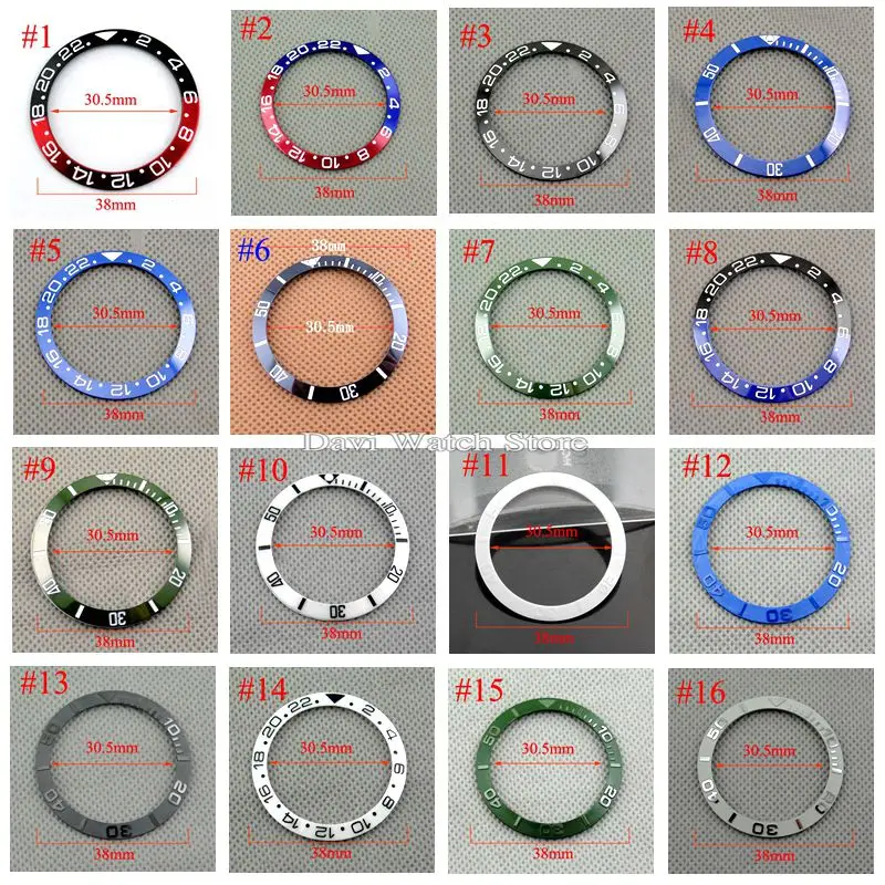 38mm black blue white green Ceramic/Titanium Bezel insert for 40mm ...