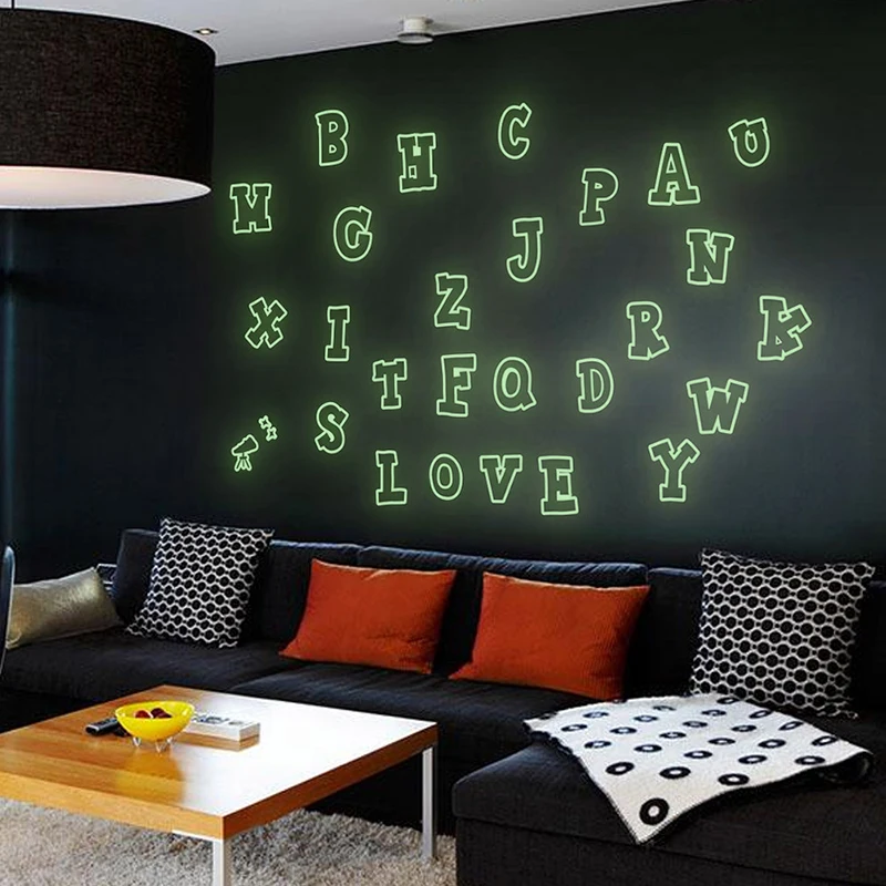 Dropship Wall Sticker Fluorescent 26 Alphabet Letters Luminous PVC Wall ...