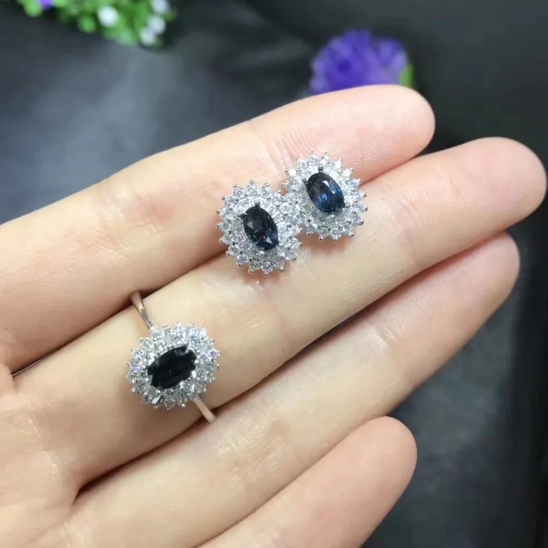 Верность натуральный 4*6 мм сапфир s925 Стерлинговое Серебро Классические Ювелирные наборы для ...