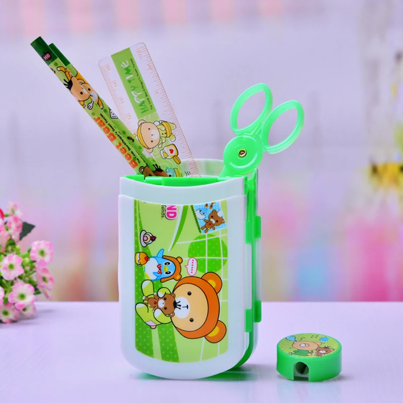 Green bear 5pcs/set kids pen holder plastic cute drawer boy and girl ...