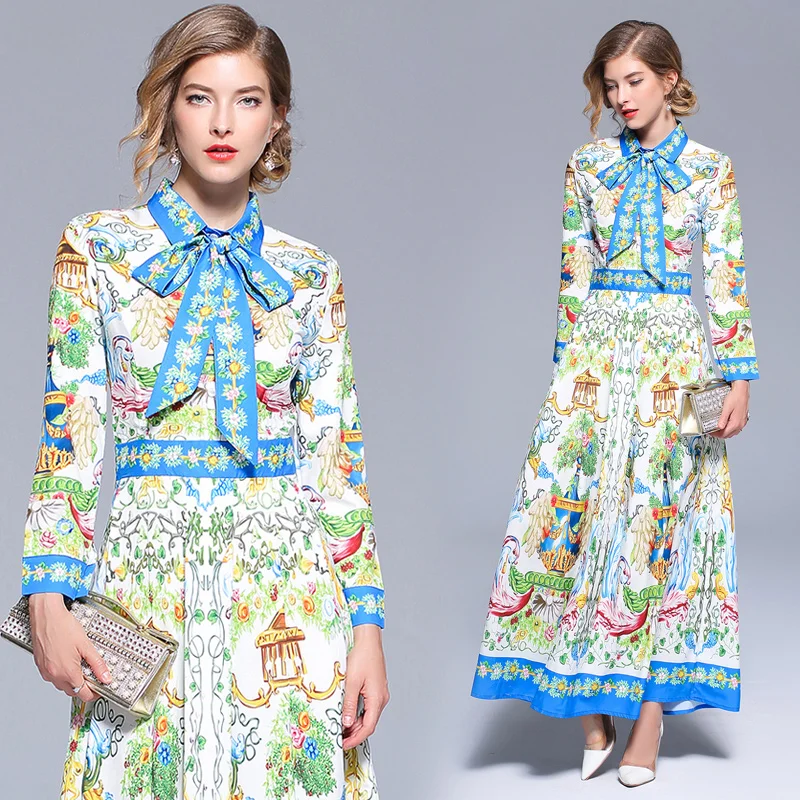 Ambmcm 2018 Fashion Runway Maxi Dress Plus Size Women's Long Sleeve ...