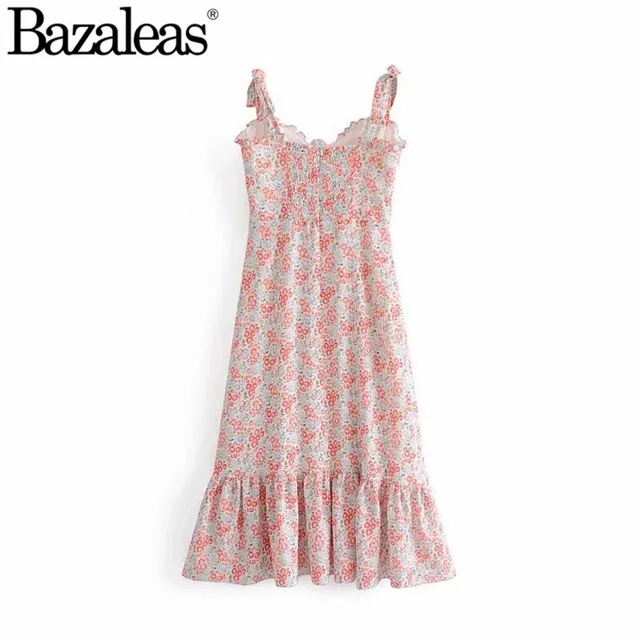 2024 back elastic Slim Flora elastic trimming Dress Casual ruffle party ...
