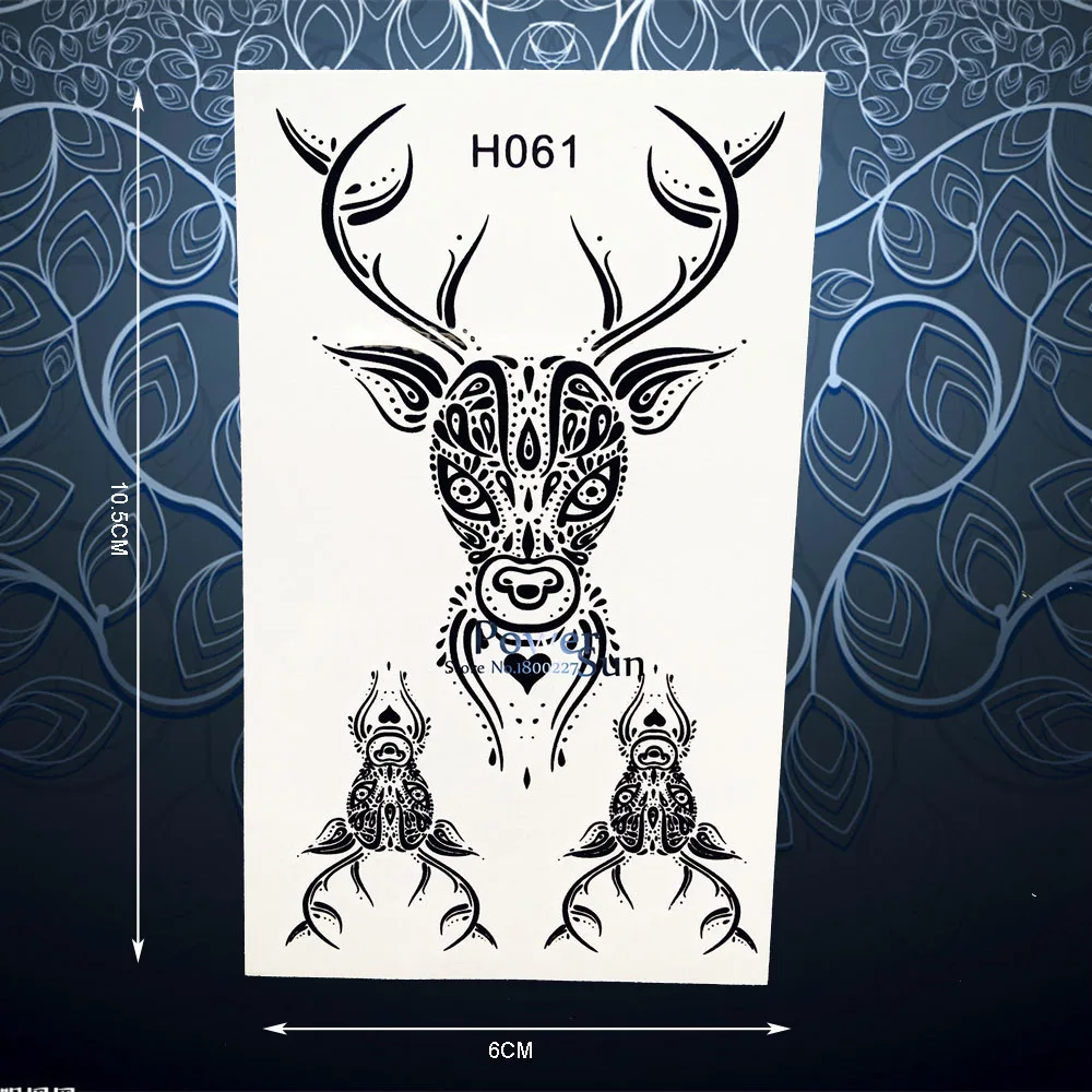 Exquisite Body Art Temporary Tattoo Sticker Black Elk Deer Antlers ...