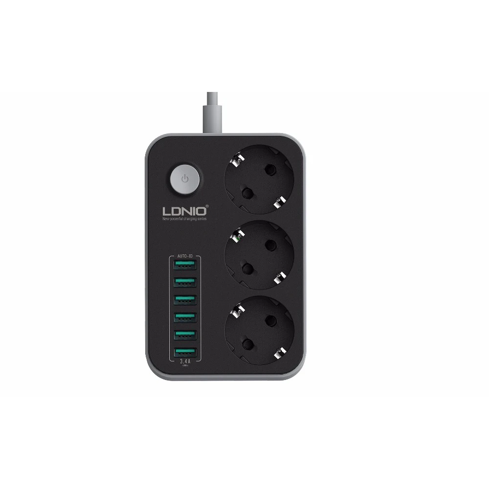 Latest Extension socket 1.6M 5V 3.4A Out put 6 USB Port + 3 EURO socket ...