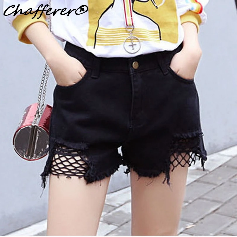 Jean Shorts With Fishnets Hot Stuff Fishnets - Black