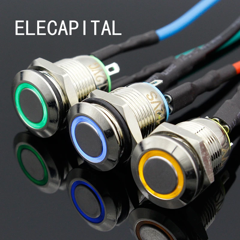 1pc 12mm With Led 3v 5v 12v 24v 220v Metal Button Switch Momentary Push ...